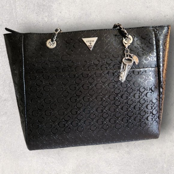 Guess | Bags | Guess Embossed Faux Leather Black Cleaver Tote Shoulder ...